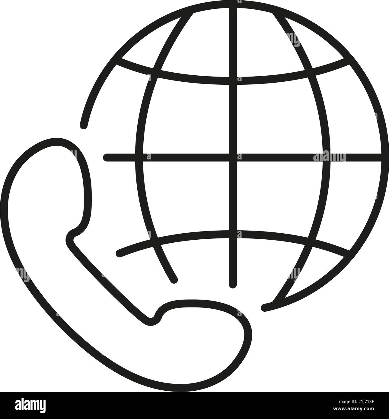 Global Communication Line Icon with Phone and Globe. International ...