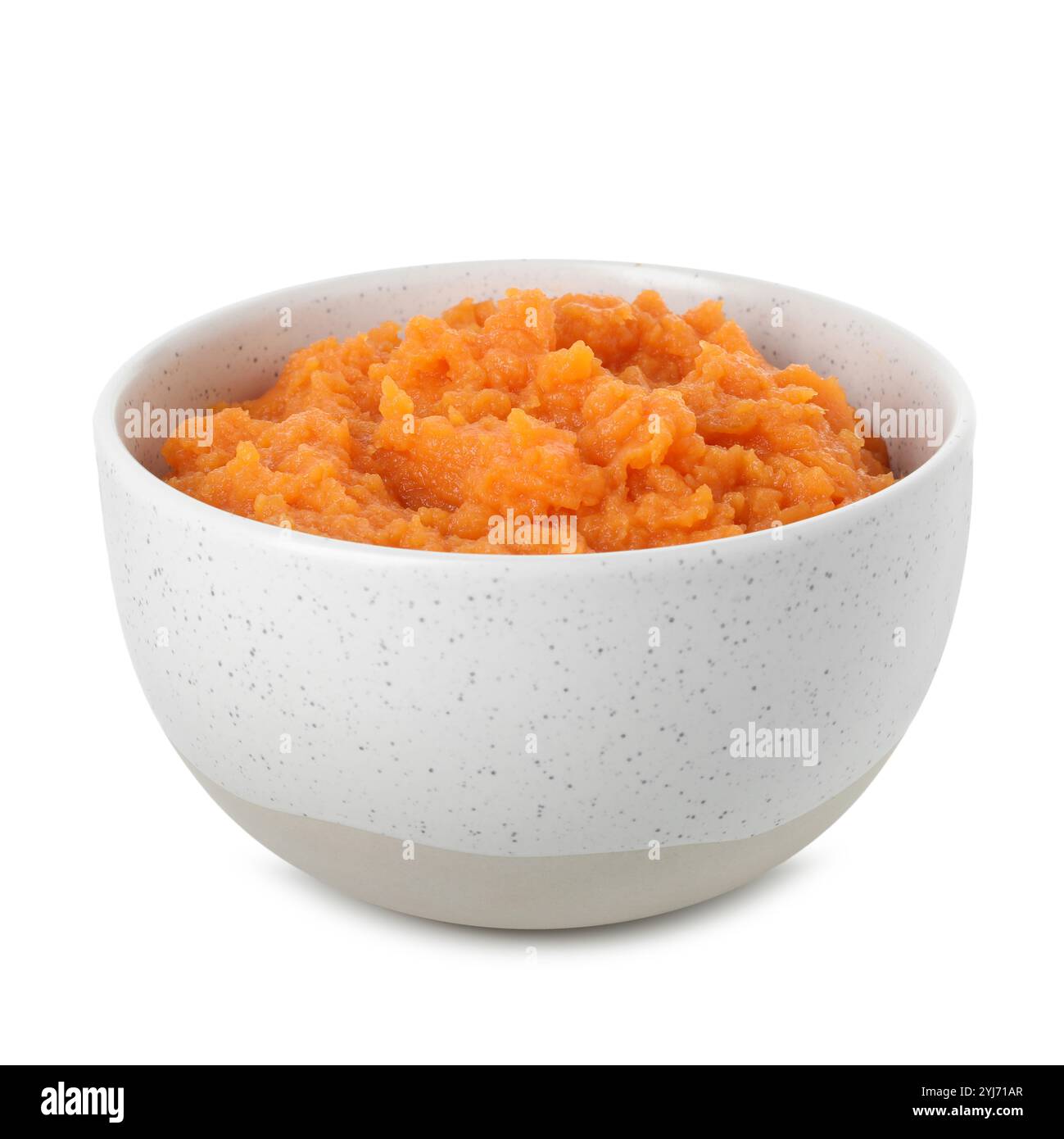 Tasty mashed sweet potato in bowl isolated on white Stock Photo - Alamy