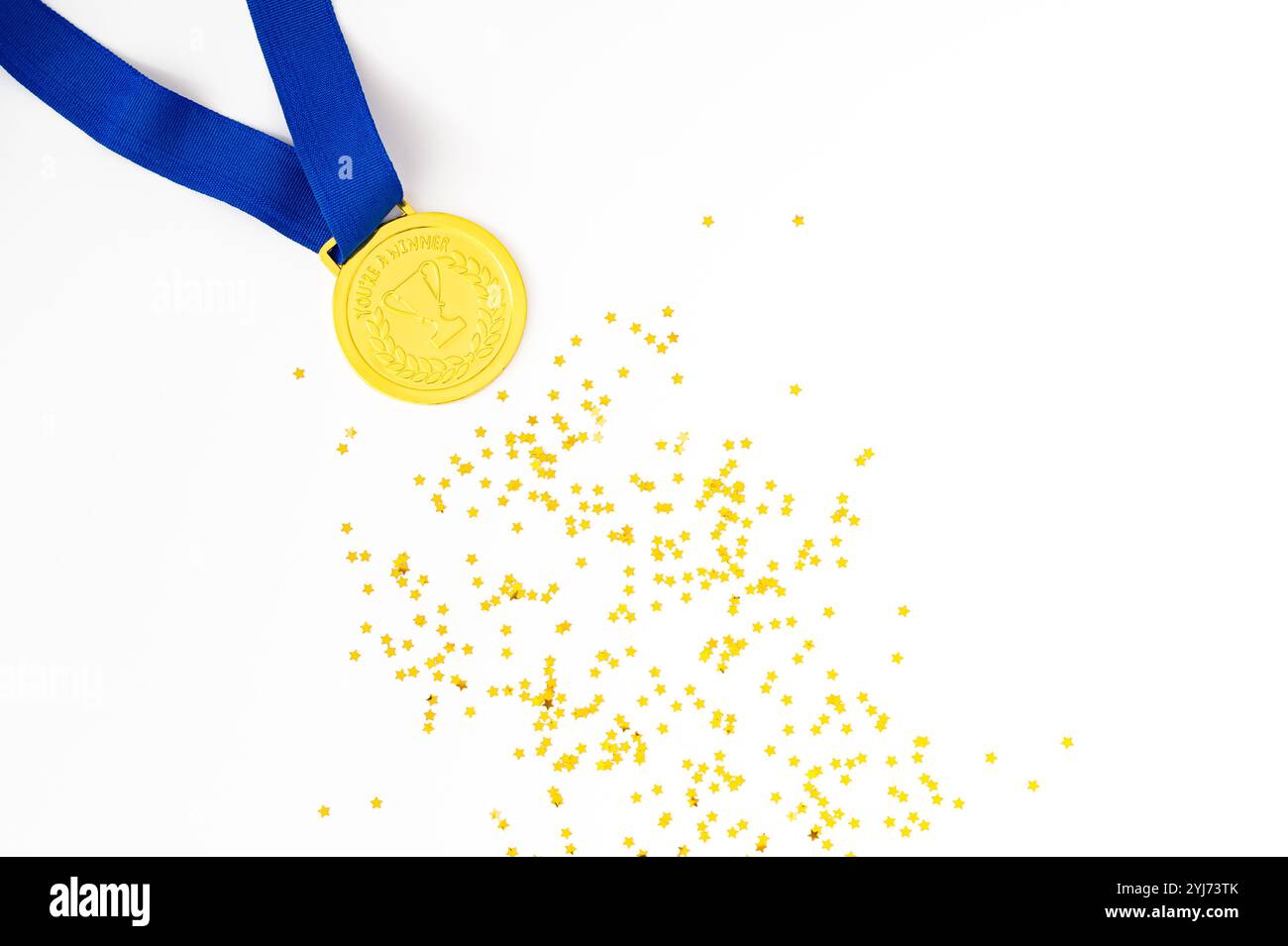 Golden medal on white background with golden glitter stars. Creative ...