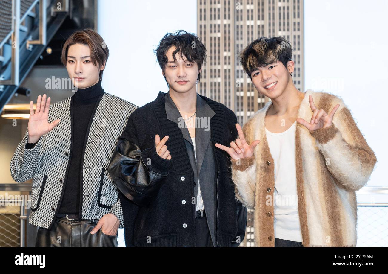 New York, USA. 13th Nov, 2024. K-Pop hard-of-hearing boy band Big Ocean members Jiseok, Hyunjin ...