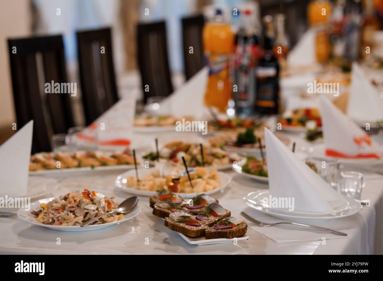Elegant Banquet Table Set with Assorted Dishes and Beverages Stock Photo - Alamy