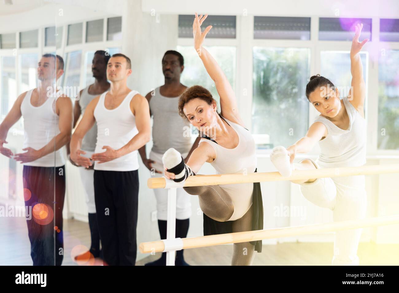 Female ballerina doing stretching exercise hi-res stock photography and images - Alamy