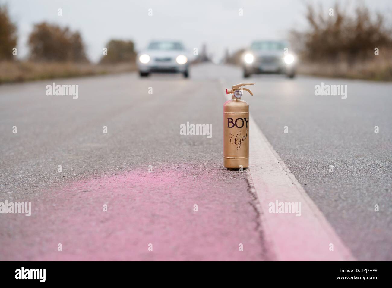 A Striking Contrast: A Unique Fire Extinguisher on a Desolate Road ...