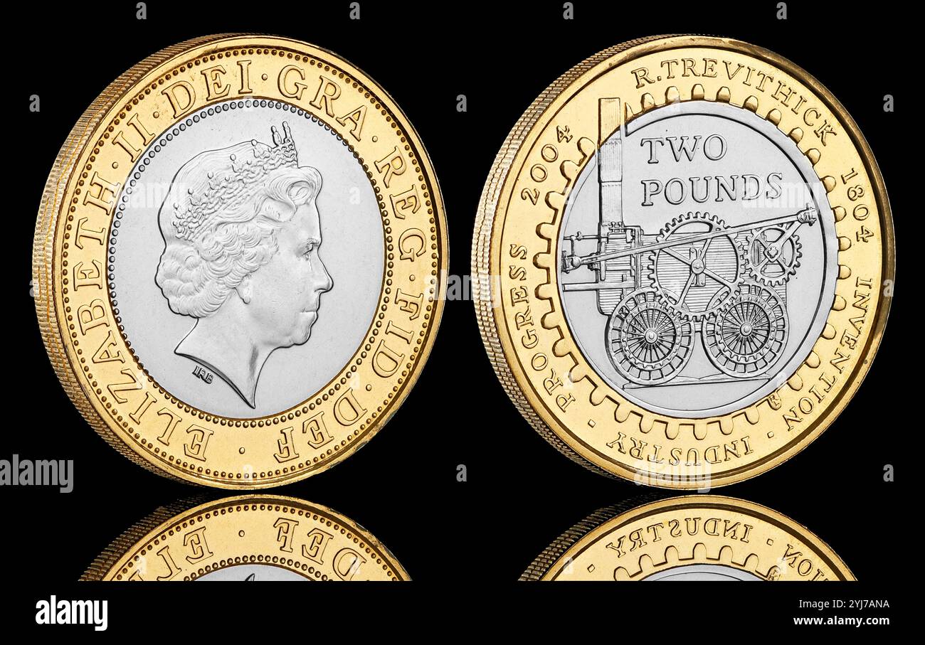 A £2 coin issued in 2004 to commemorate the first steam engine ...