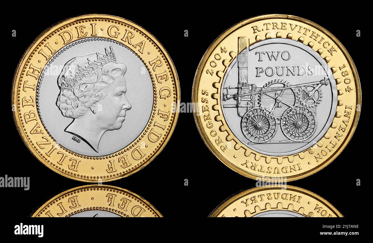 A £2 coin issued in 2004 to commemorate the first steam engine ...