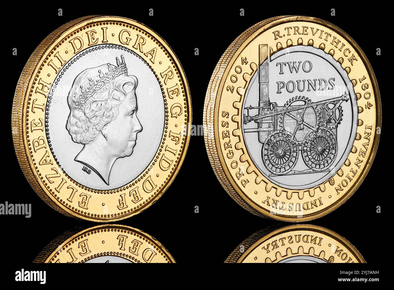 A £2 coin issued in 2004 to commemorate the first steam engine ...