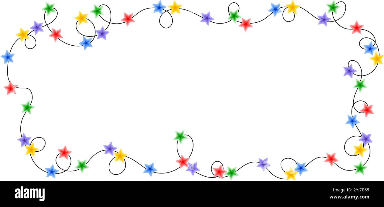 Christmas colorful multicolored lights curly string garland horizontal ...