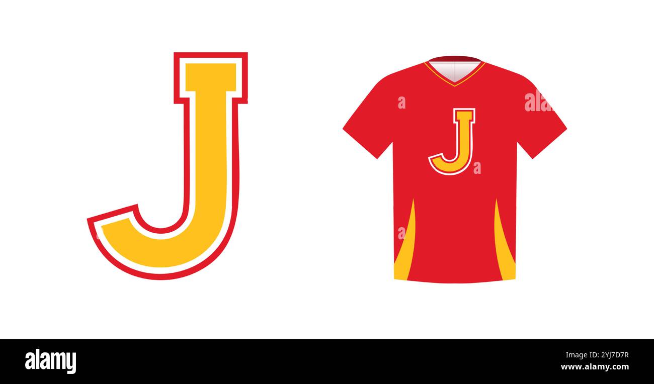Bold yellow letter J with red outline, varsity sports emblem design on ...