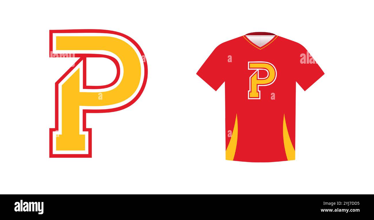 Bold yellow letter P with red outline, varsity sports emblem design on ...