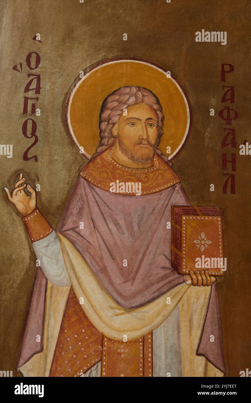 Saint Raphael painting at Saint tryfon church at plato academy Stock ...
