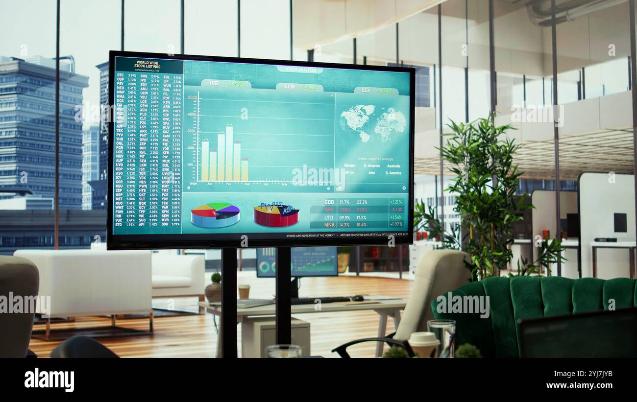 Empty modern office setup with advanced technology enhances ...