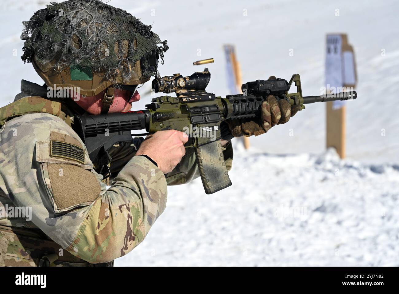 U.S. Army paratrooper assigned to 173rd Airborne Brigade, engages ...