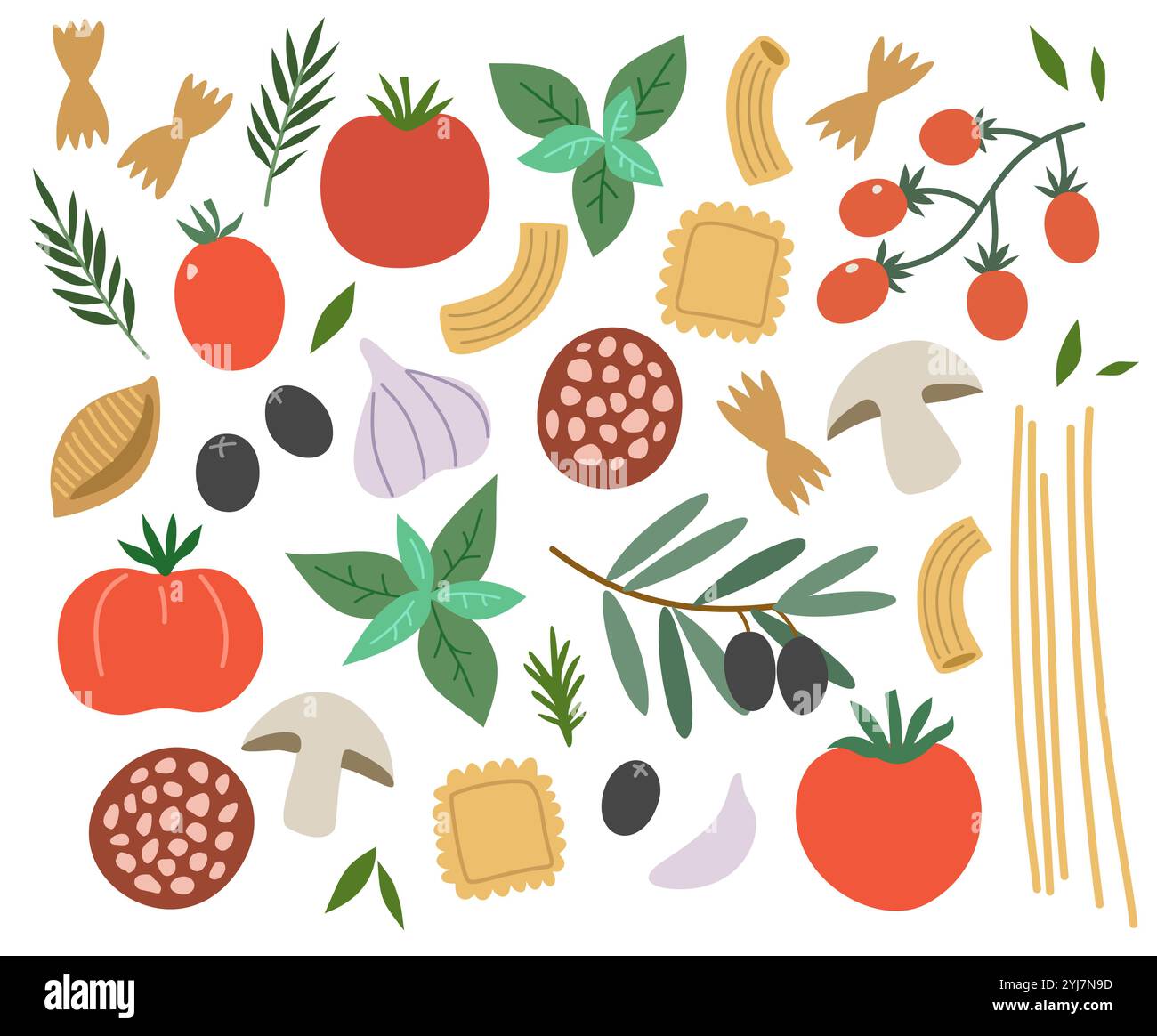 Italian food vector elements for design. Pasta, tomatoes, spices and ...