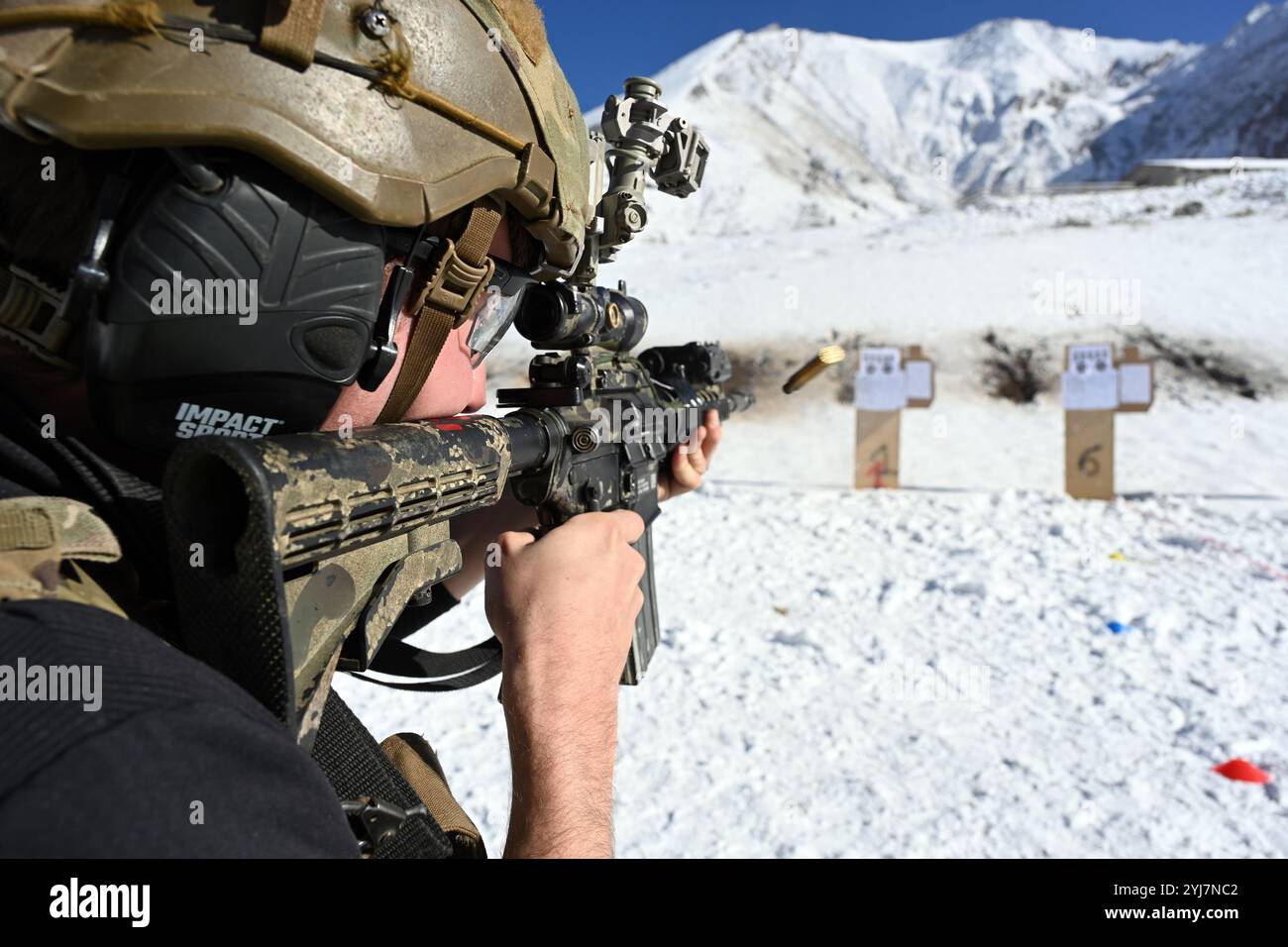 A U.S. Army paratrooper assigned to 173rd Airborne Brigade, engages ...