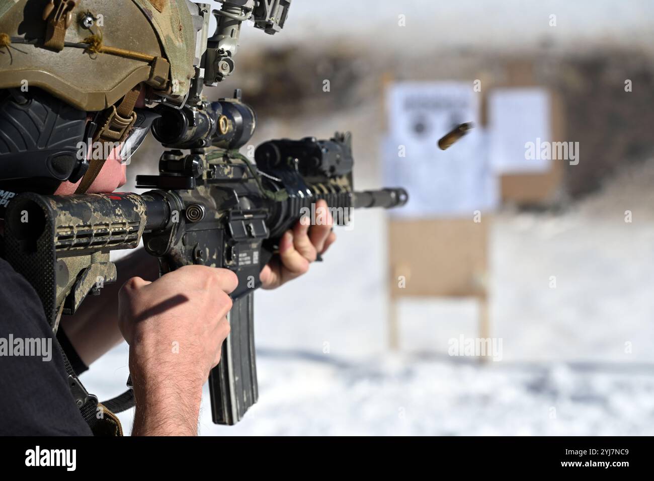 A U.S. Army paratrooper assigned to 173rd Airborne Brigade, engages ...