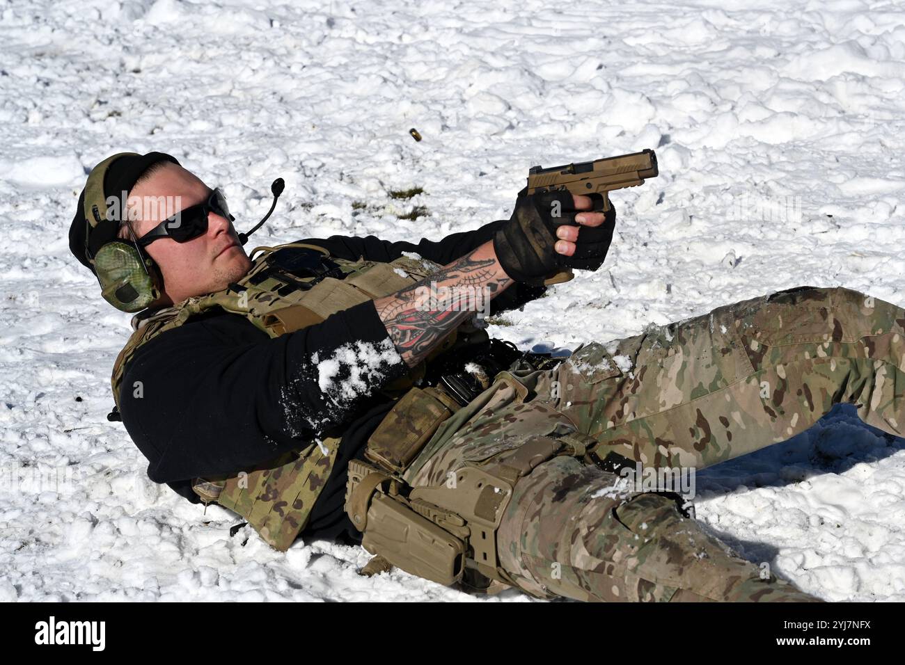 A U.S. Army paratrooper assigned to 173rd Airborne Brigade, engages ...