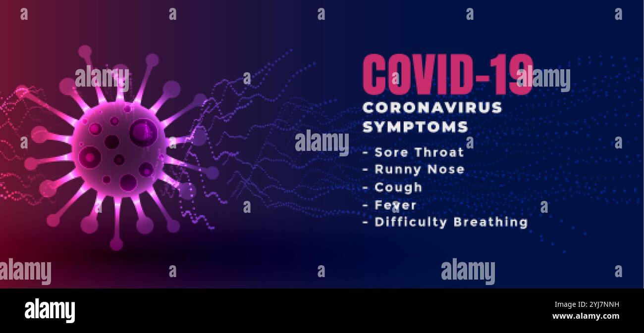 coronavirus covid-19 symptons list with virus spread banner Stock ...