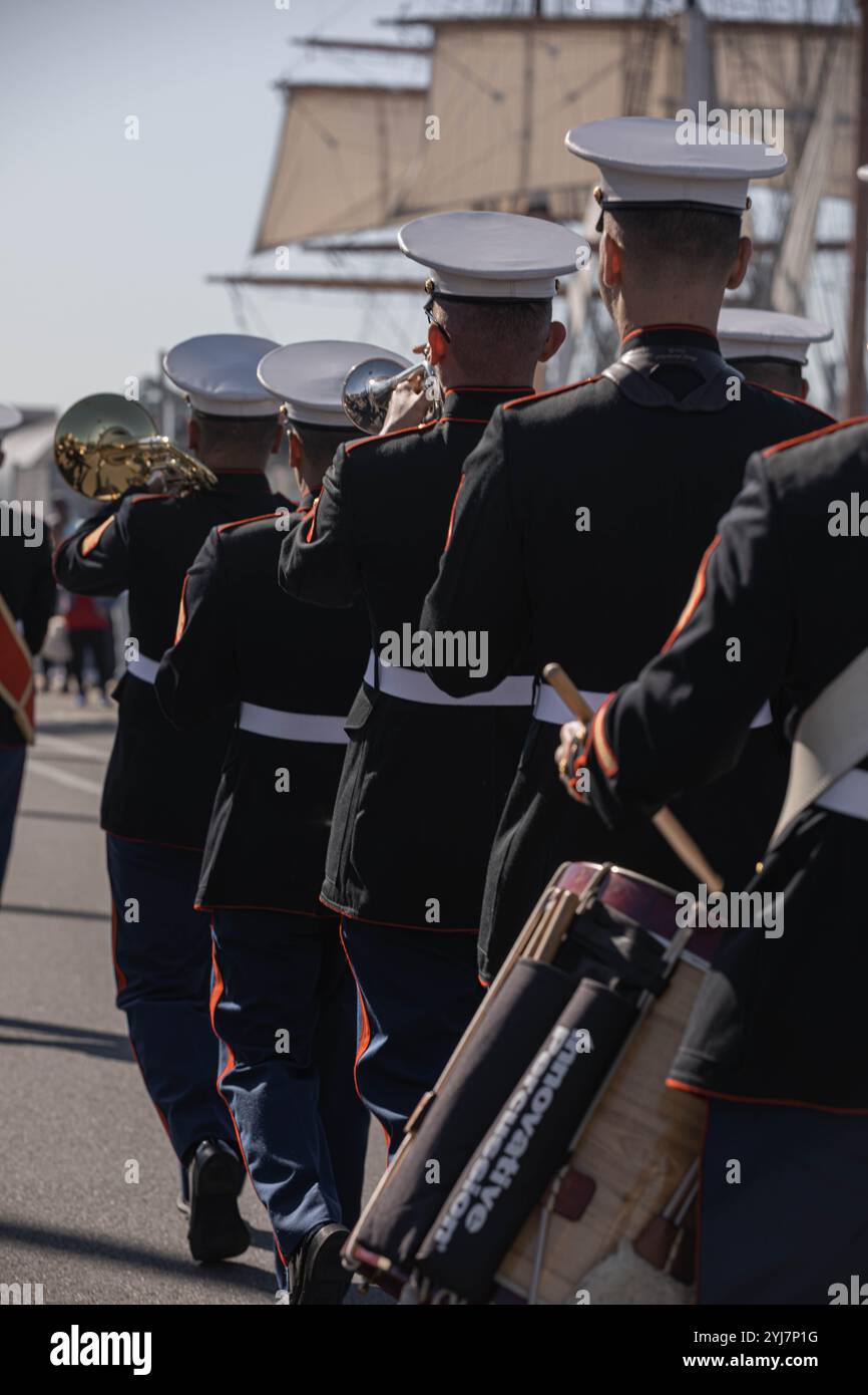 U.S. Marines with Marine Band San Diego march in the San Diego Veterans ...