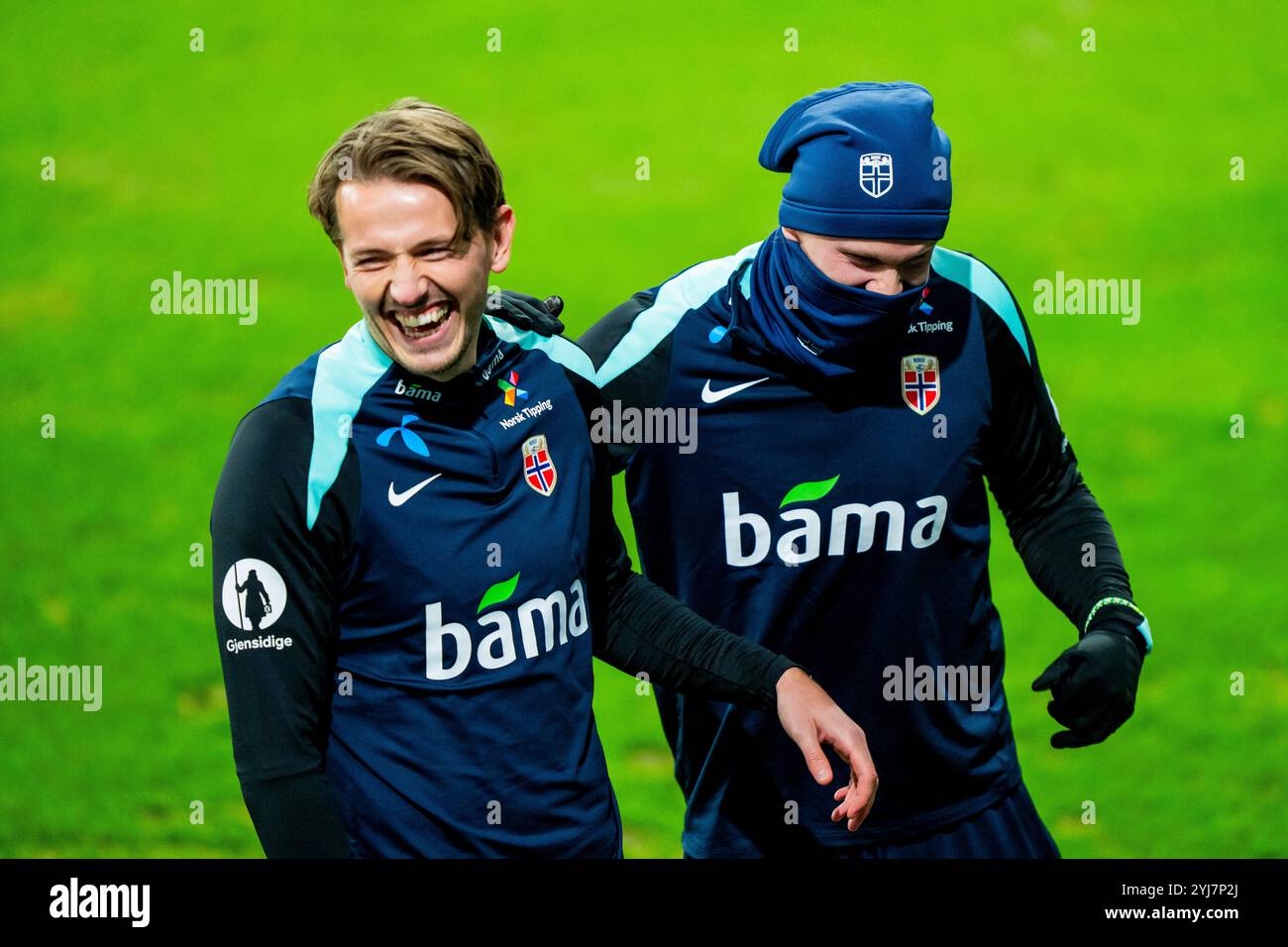 Ljubljana, Slovenia 20241113. Norway's Sander Berge and Erling Braut ...