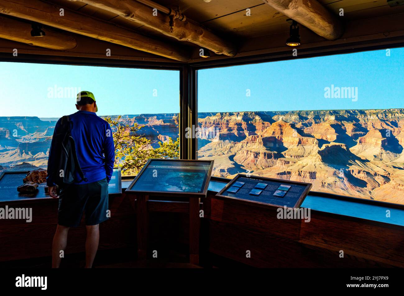 Tourists view from Yavapai Point & Geology Museum; Grand Canyon ...