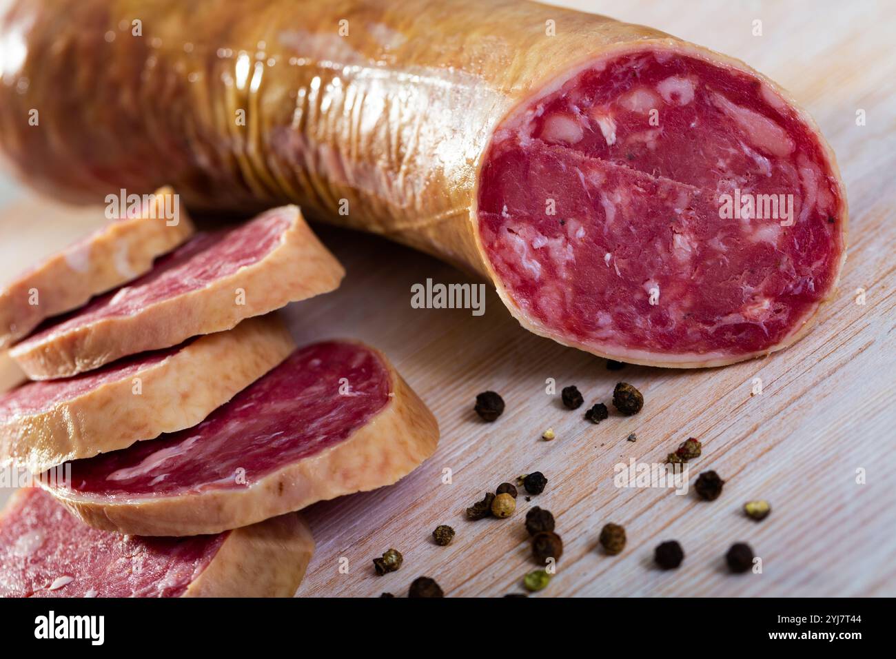 Spanish dry cured pork sausage Salchichon Stock Photo - Alamy