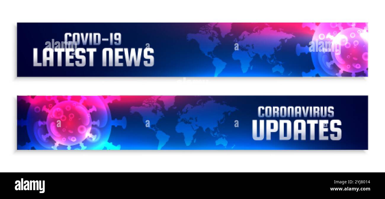 coronavirus covid-19 updates and latest news banners set Stock Vector ...