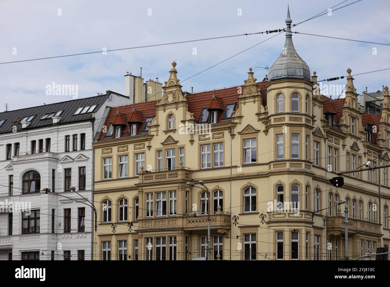 Historic European architecture featuring ornate facade with spires and ...