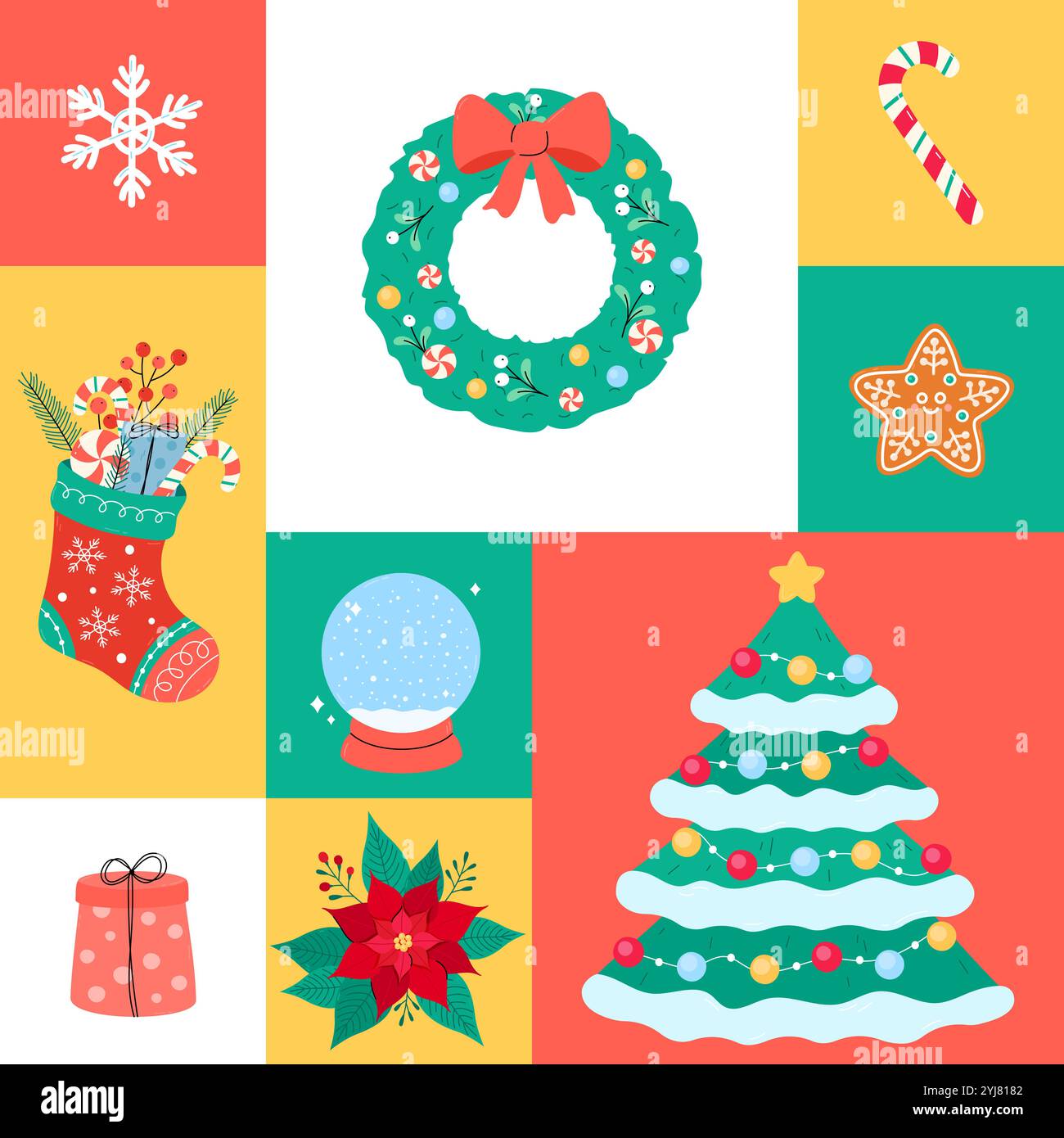 Cute Christmas tile pattern seamless vector illustration. Colorful ...