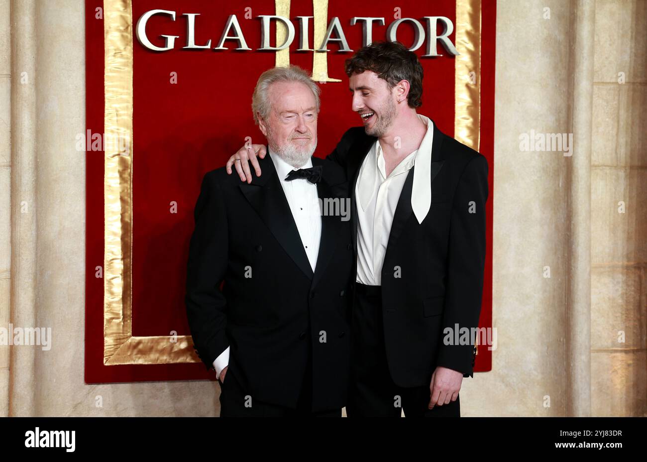 London, UK. 13th Nov, 2024. Sir Ridley Scott and Paul Mescal attend the ...