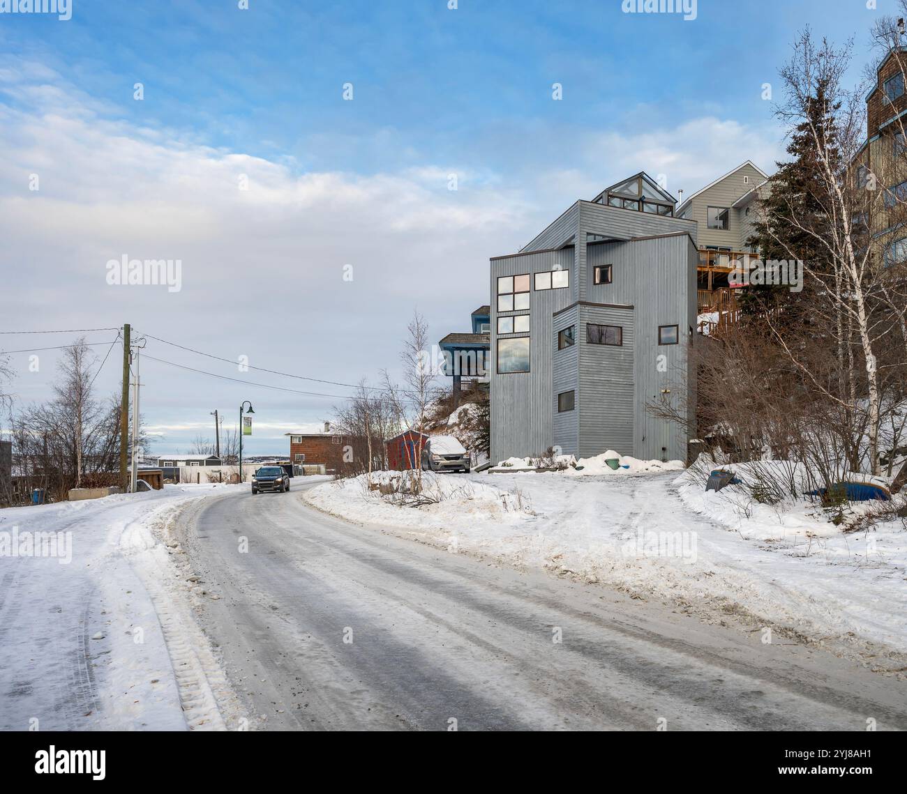 Winter street in Old Town in the city of Yellowknife, Northwest ...