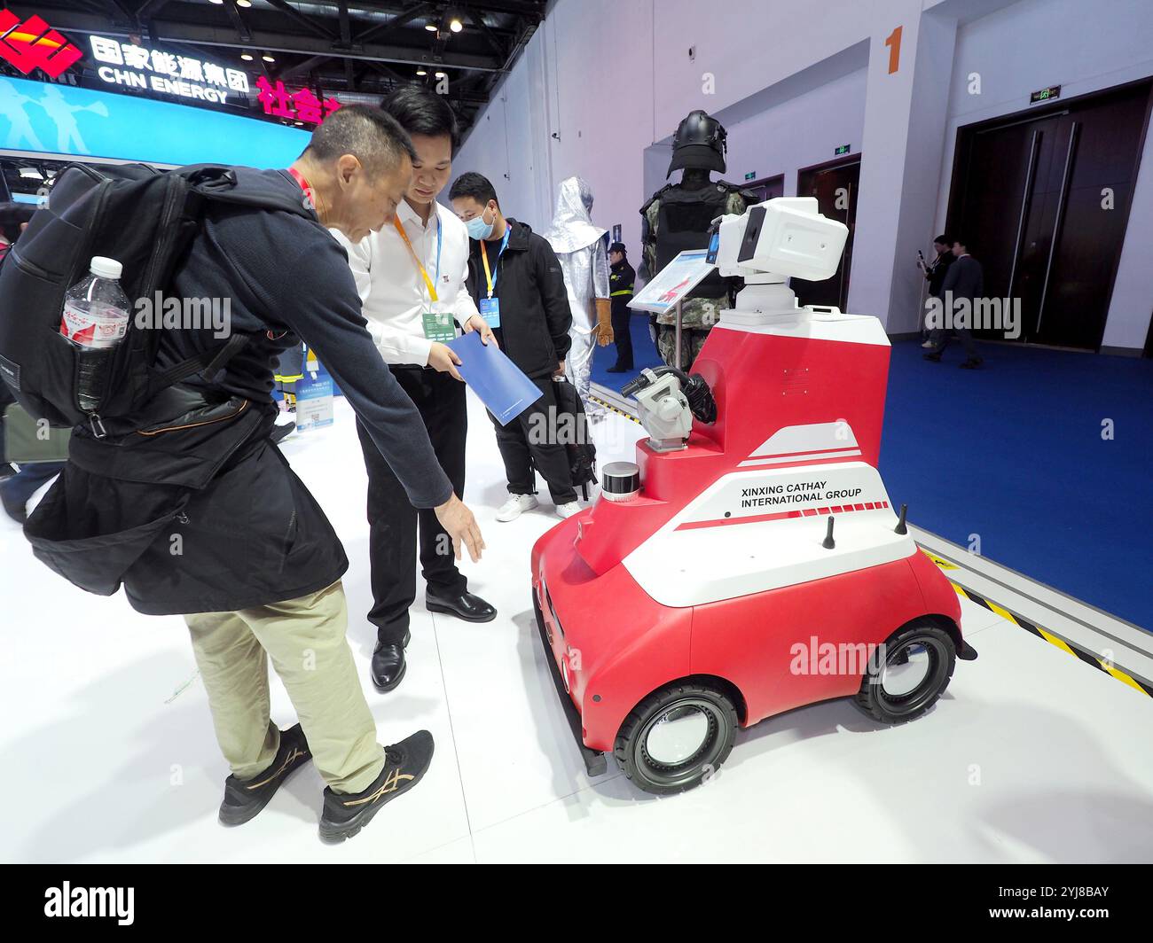 Visitors visit the "Intelligent fire-fighting Robot in the Park" at the ...