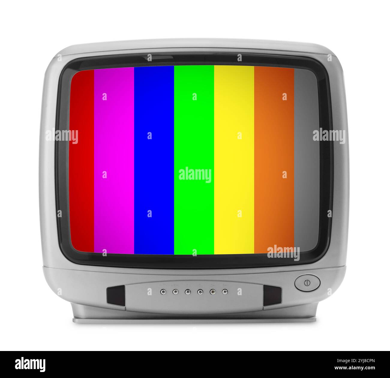 Retro TV set with test pattern on white background. Color bars on ...