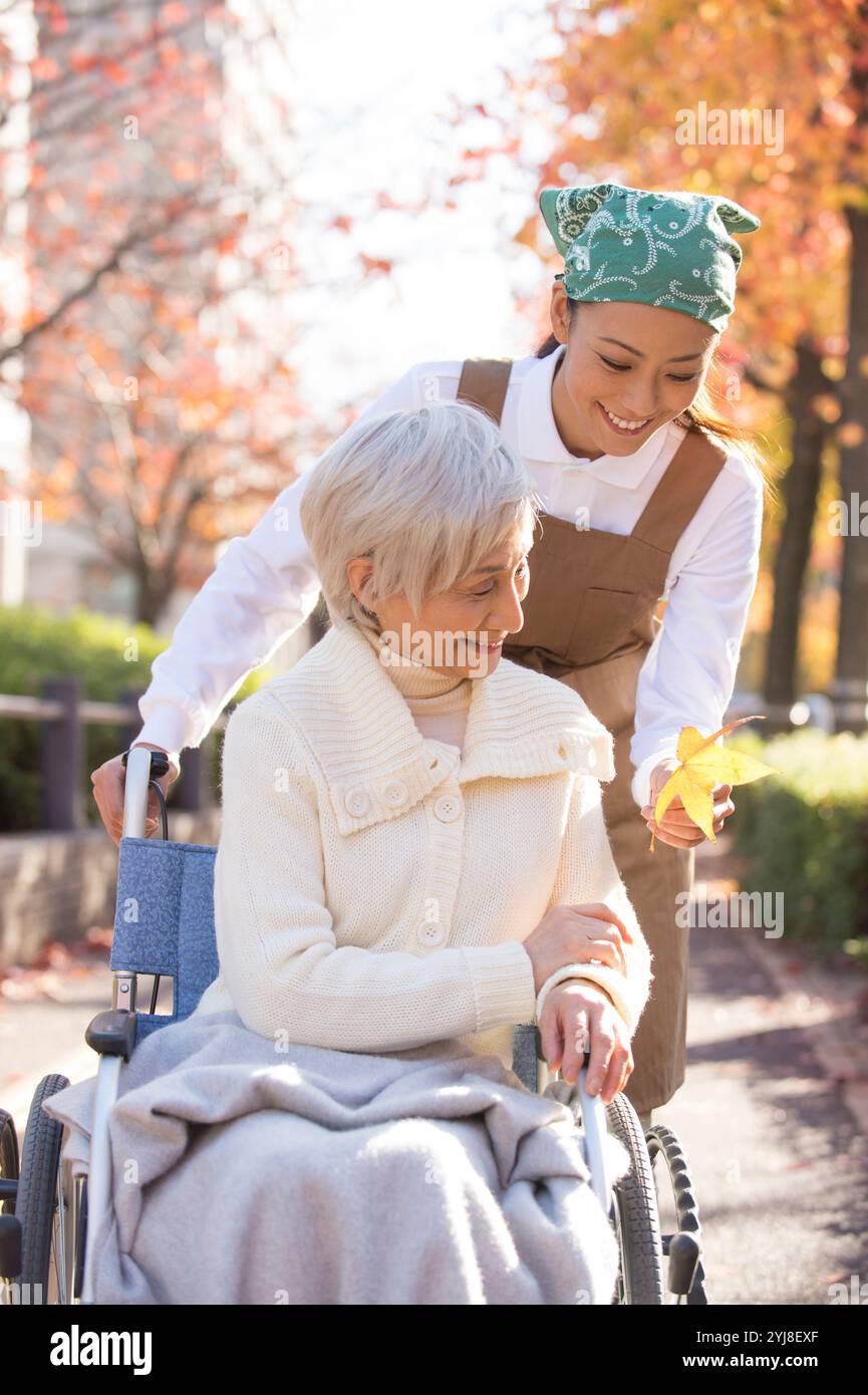 Senior woman in wheelchair and nursing helper Stock Photo - Alamy