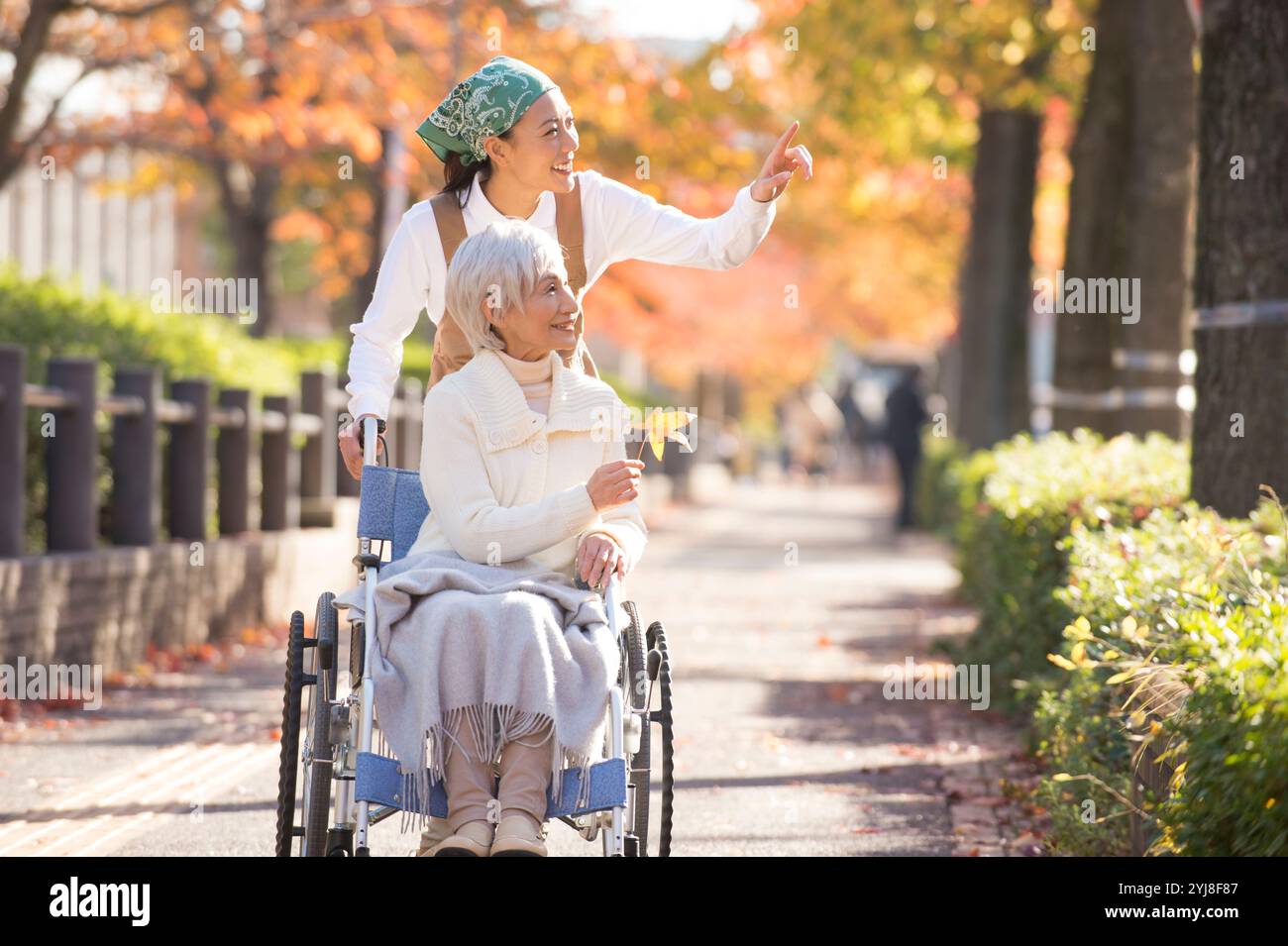 Senior woman in wheelchair and nursing helper Stock Photo - Alamy