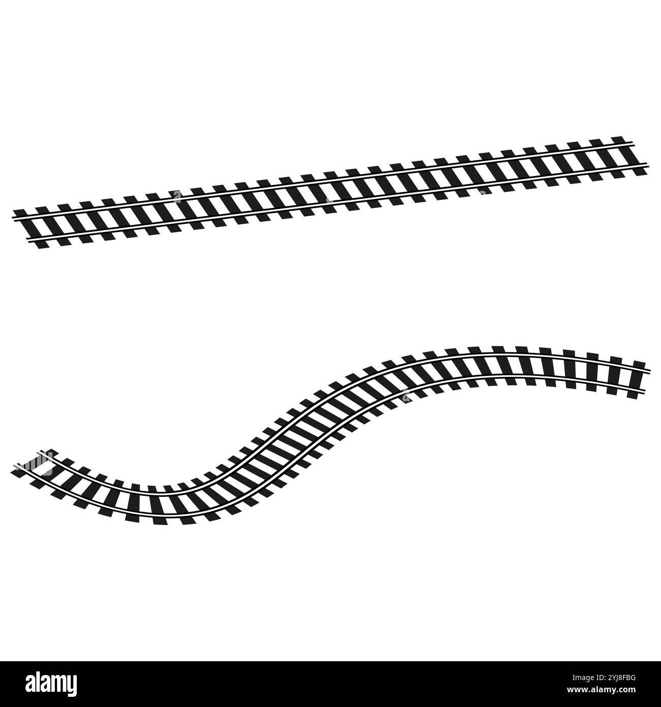 Railroad track vector. Straight and curved rail lines. Black railroads icon. Train track design ...