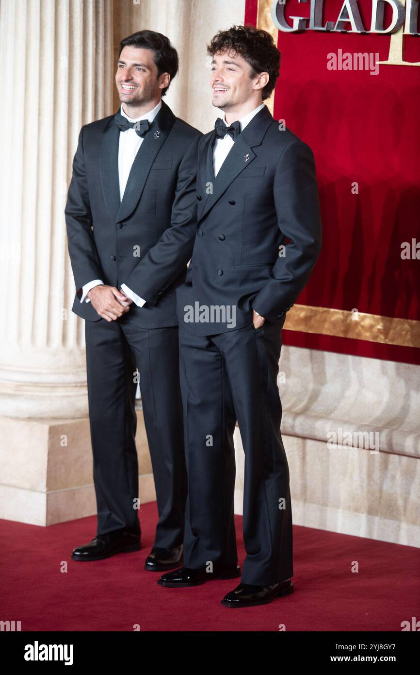 London, UK. 13 Nov, 2024. Pictured: (L-R) - Ferrari F1 Drivers Carlos ...