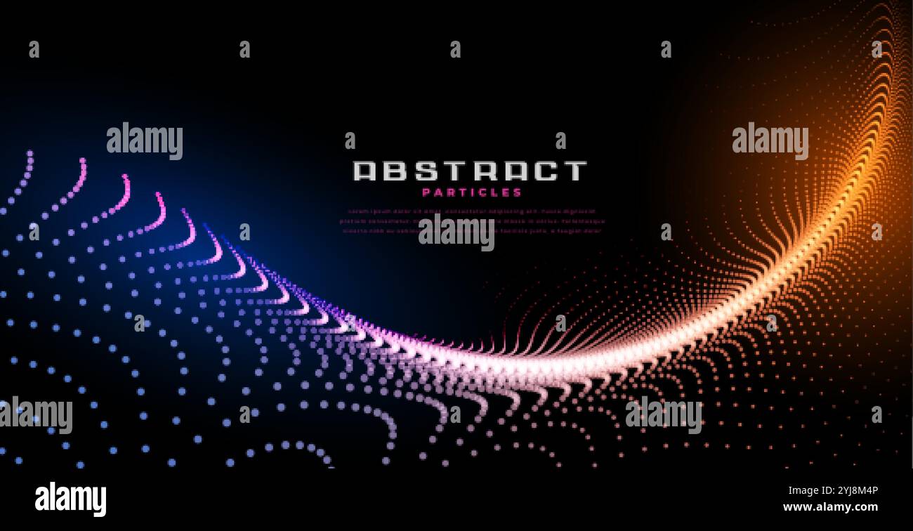 futuristic particles wave with blue and orange light effect Stock ...