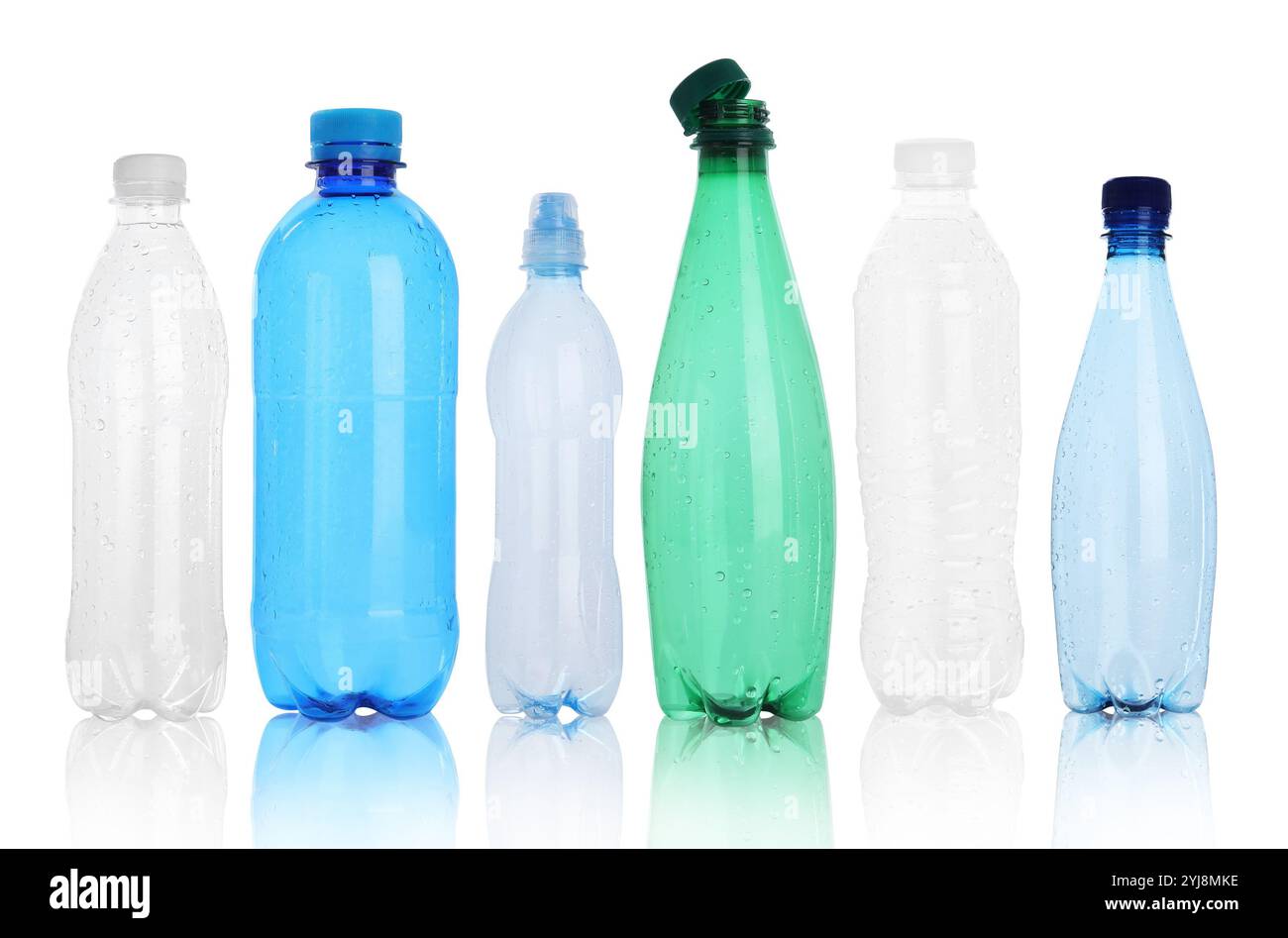 Many different plastic bottles on white background Stock Photo - Alamy