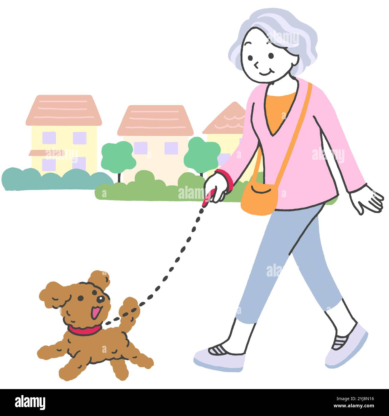 Senior woman walking with dog Stock Photo - Alamy