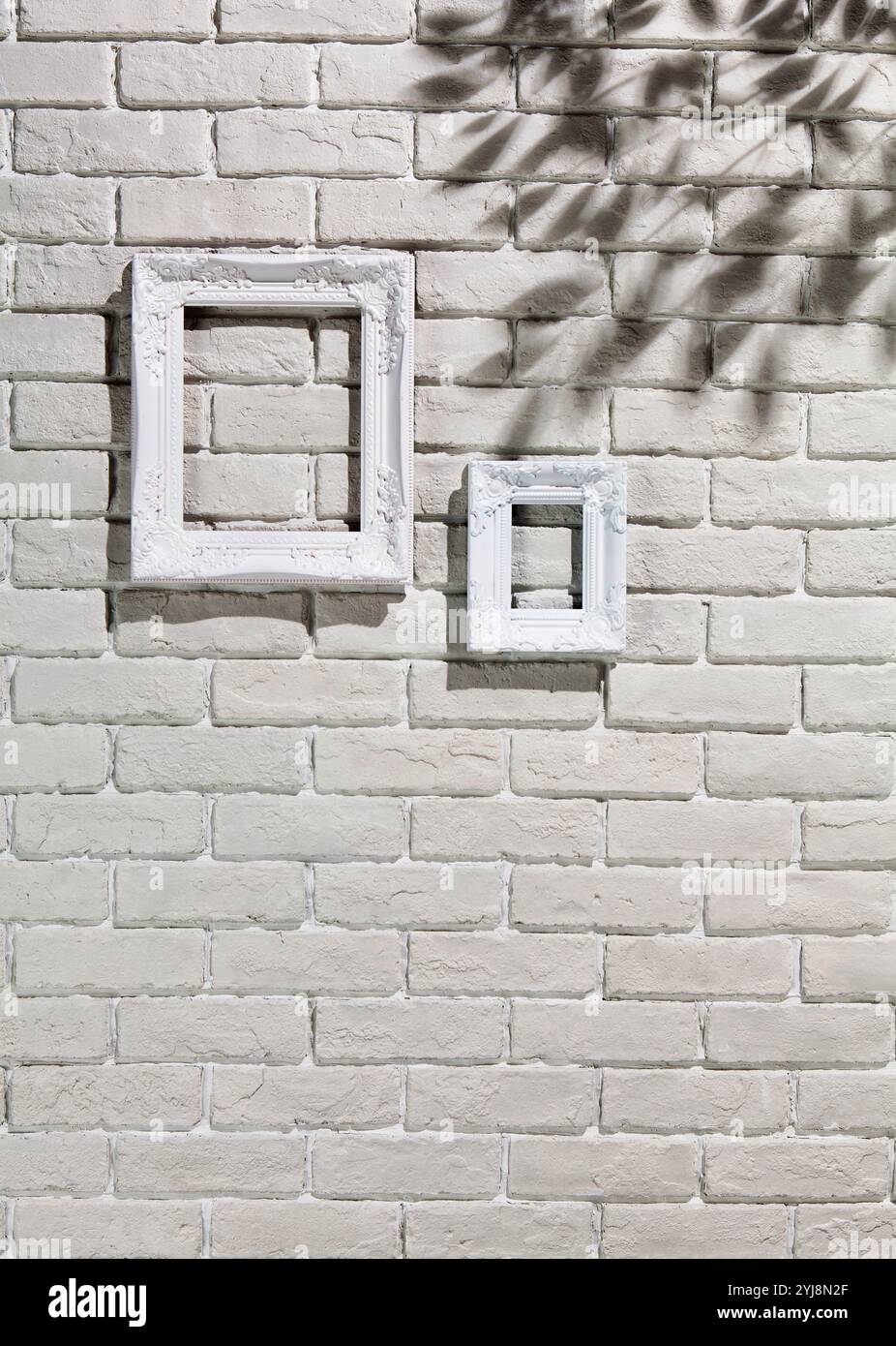 White picture frame and shade of a tree Stock Photo - Alamy