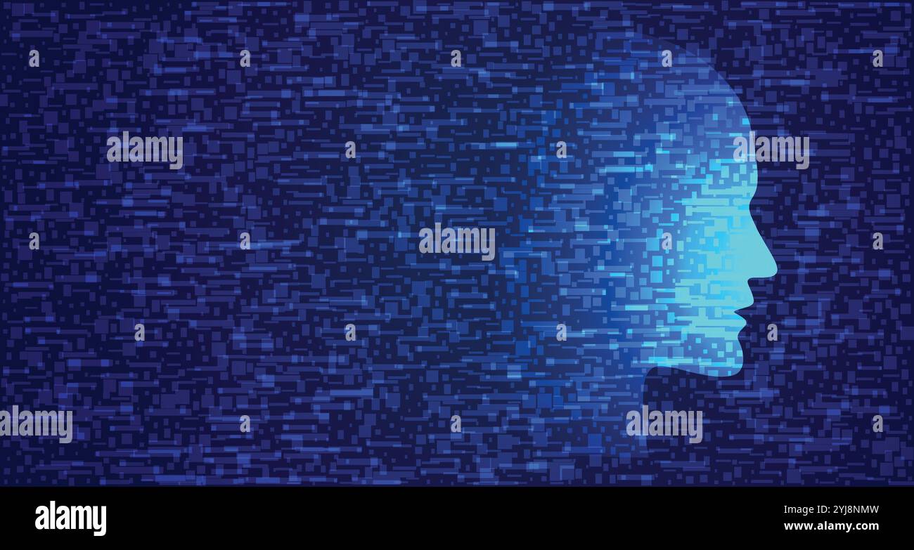blue technology face in glitch style background Stock Vector Image ...