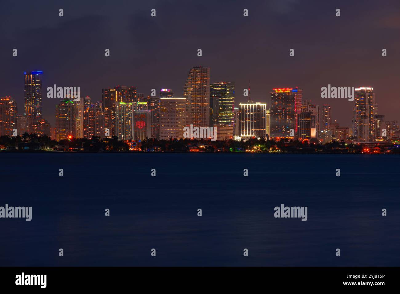 Miami night downtown, city Florida. Skyline city miami lighting lights ...