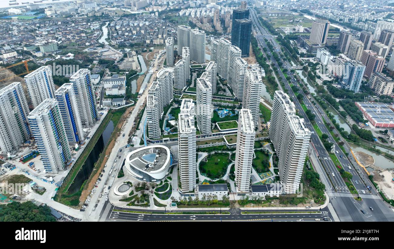 An aerial photo shows community construction in Zhoushan city, Zhejiang ...