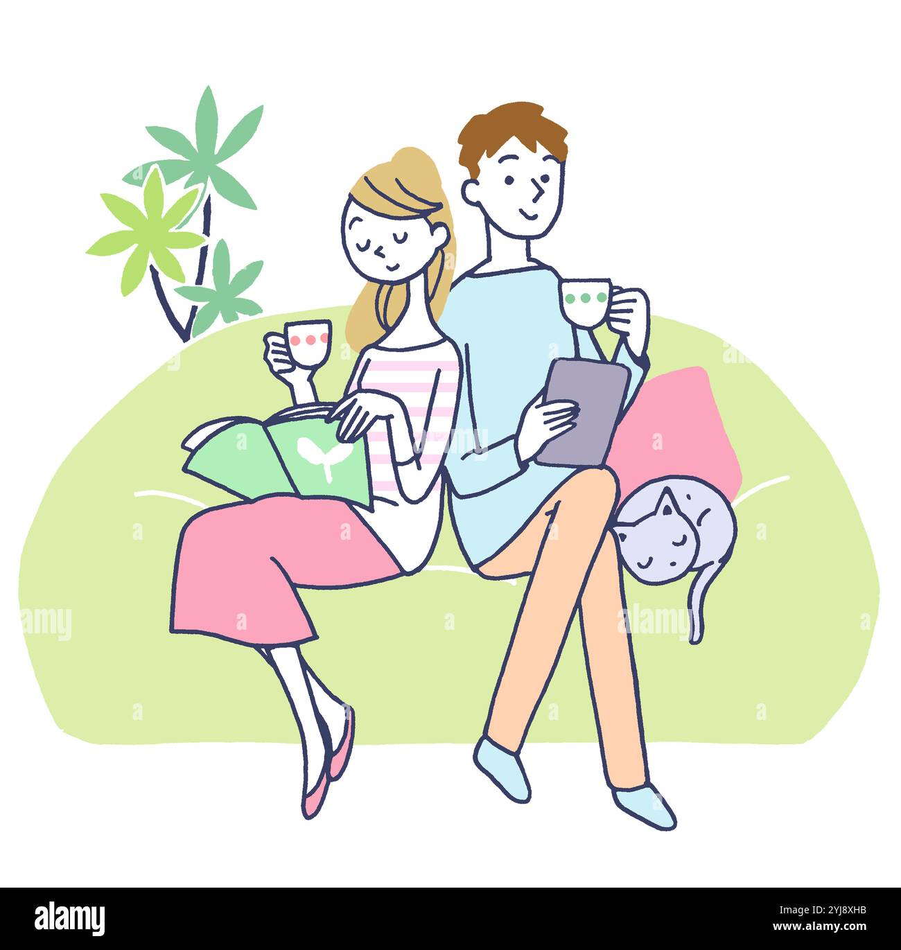 Illustration Couple drinking tea Stock Photo - Alamy