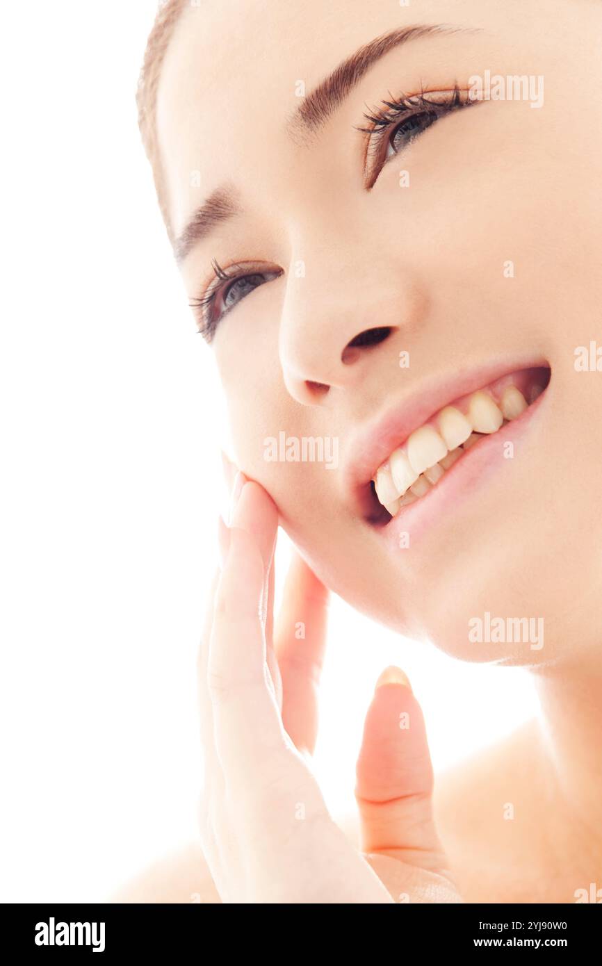 Beauty image of Japanese woman in her 20s patting her cheek Stock Photo ...