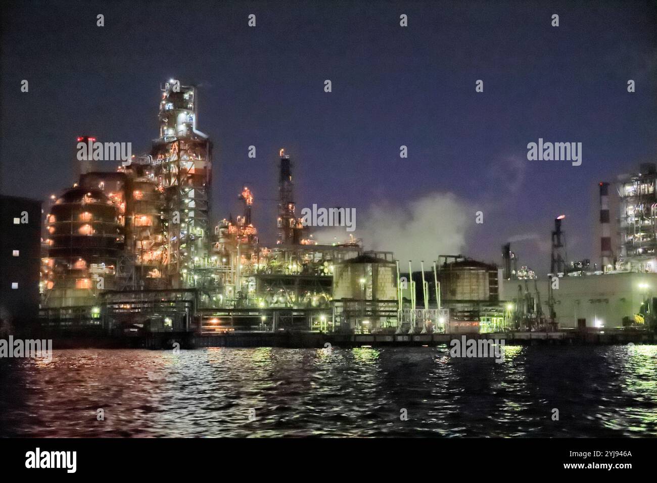 Night view of Toa Oil from a factory night view cruise ship Stock Photo ...