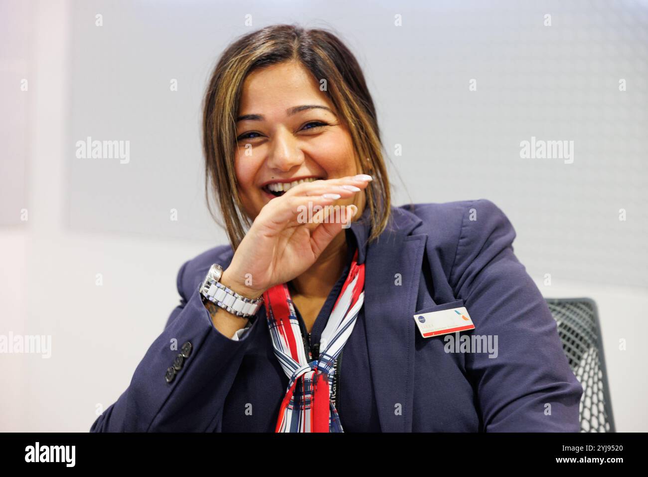 12 Nov. 2024. London, UK. Smiling American Airlines Admirals Club ...