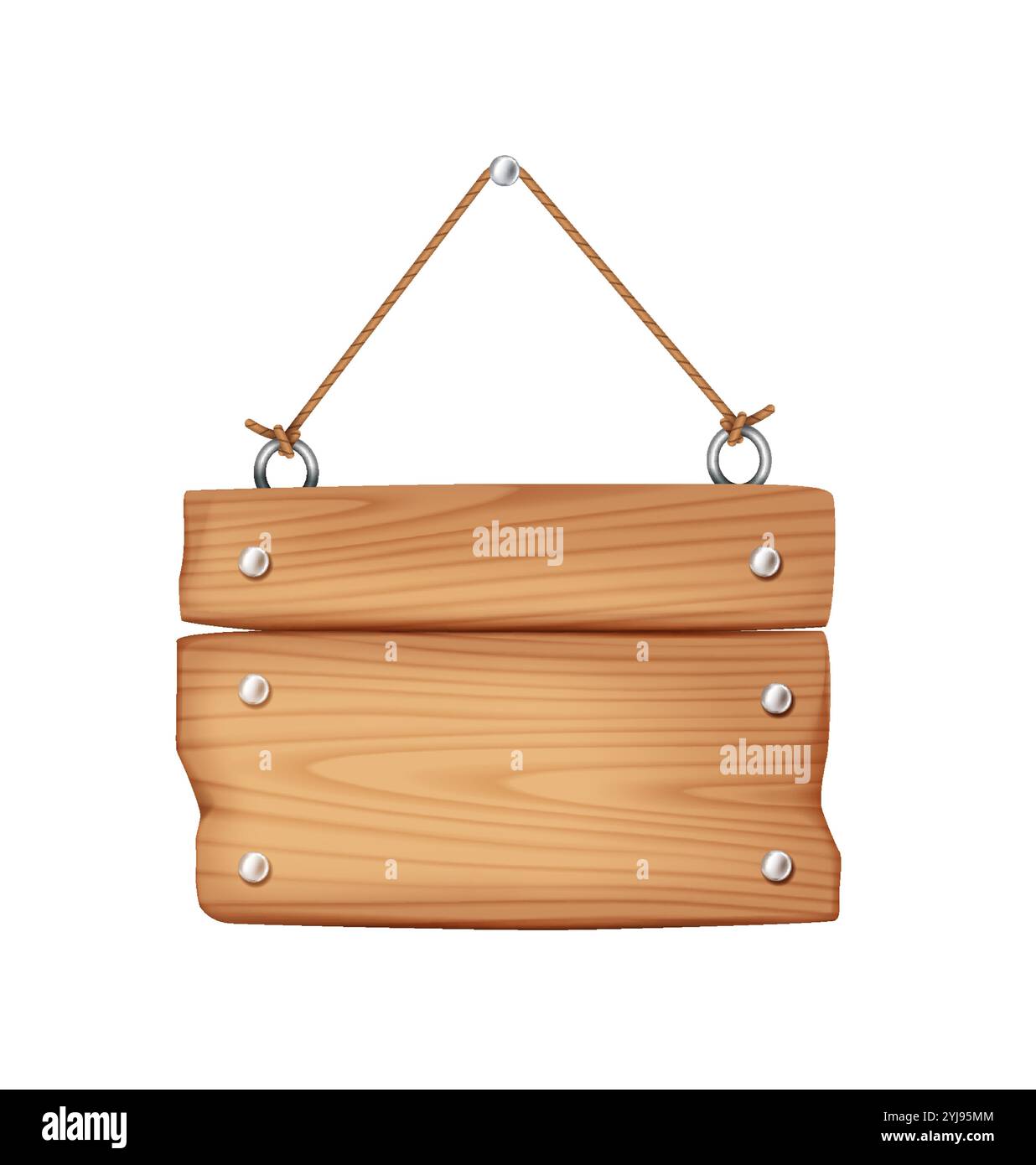 Hanging wooden sign with metal nails realistic vector illustration ...