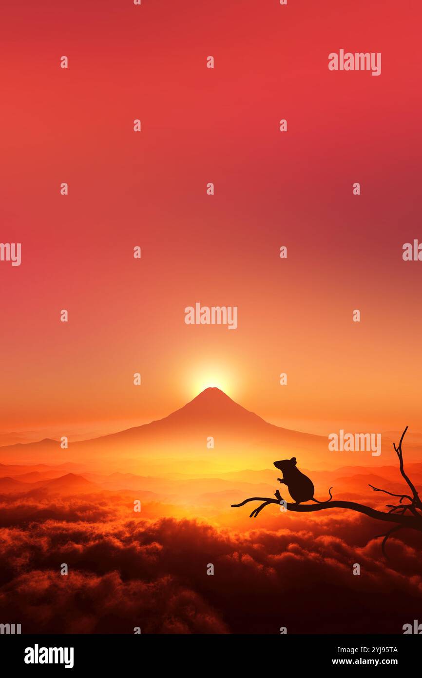Fuji sunrise and mouse silhouette Stock Photo - Alamy