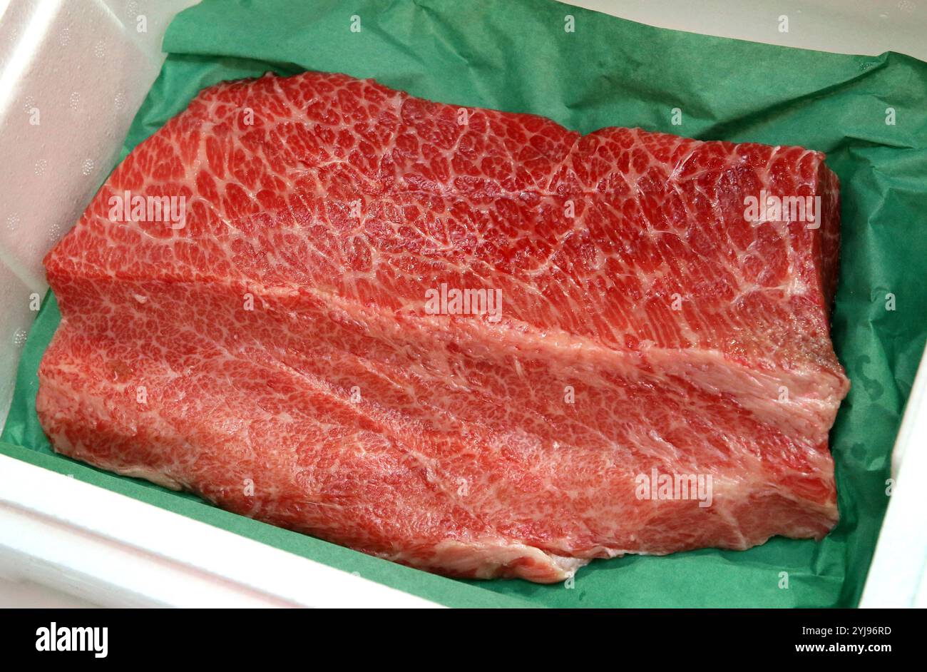 A photo shows a raw meat of sei whale (Balaenoptera borealis) at a fish ...
